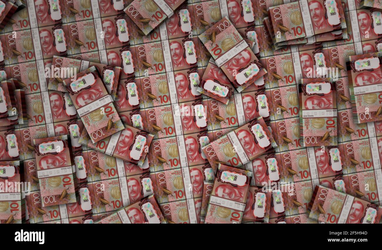 New Zealand Dollar money pack 3d illustration. 100 NZD banknote bundle ...