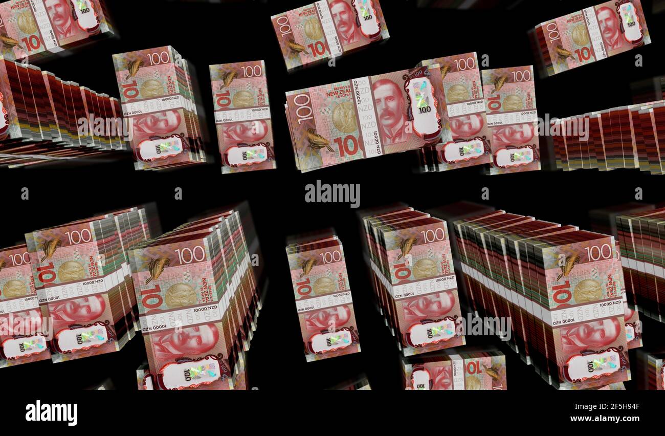 New Zealand Dollar money pack 3d illustration. 100 NZD banknote bundle ...