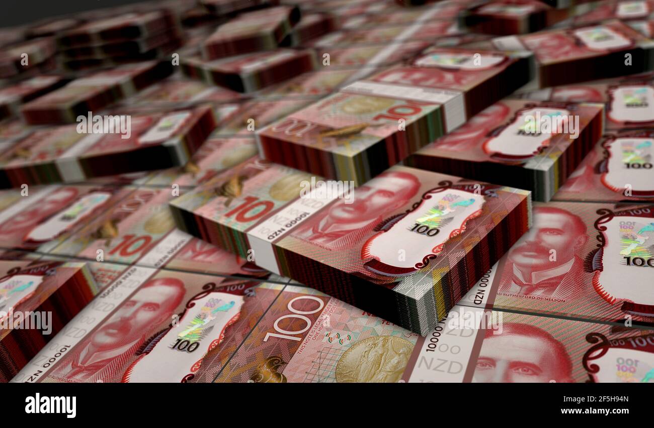 New Zealand Dollar money pack 3d illustration. 100 NZD banknote bundle ...