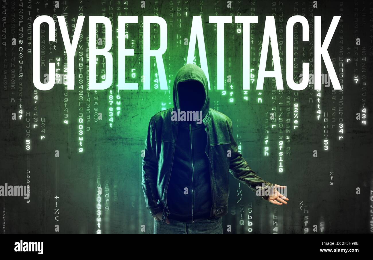 Faceless hacker with inscription concept Stock Photo - Alamy