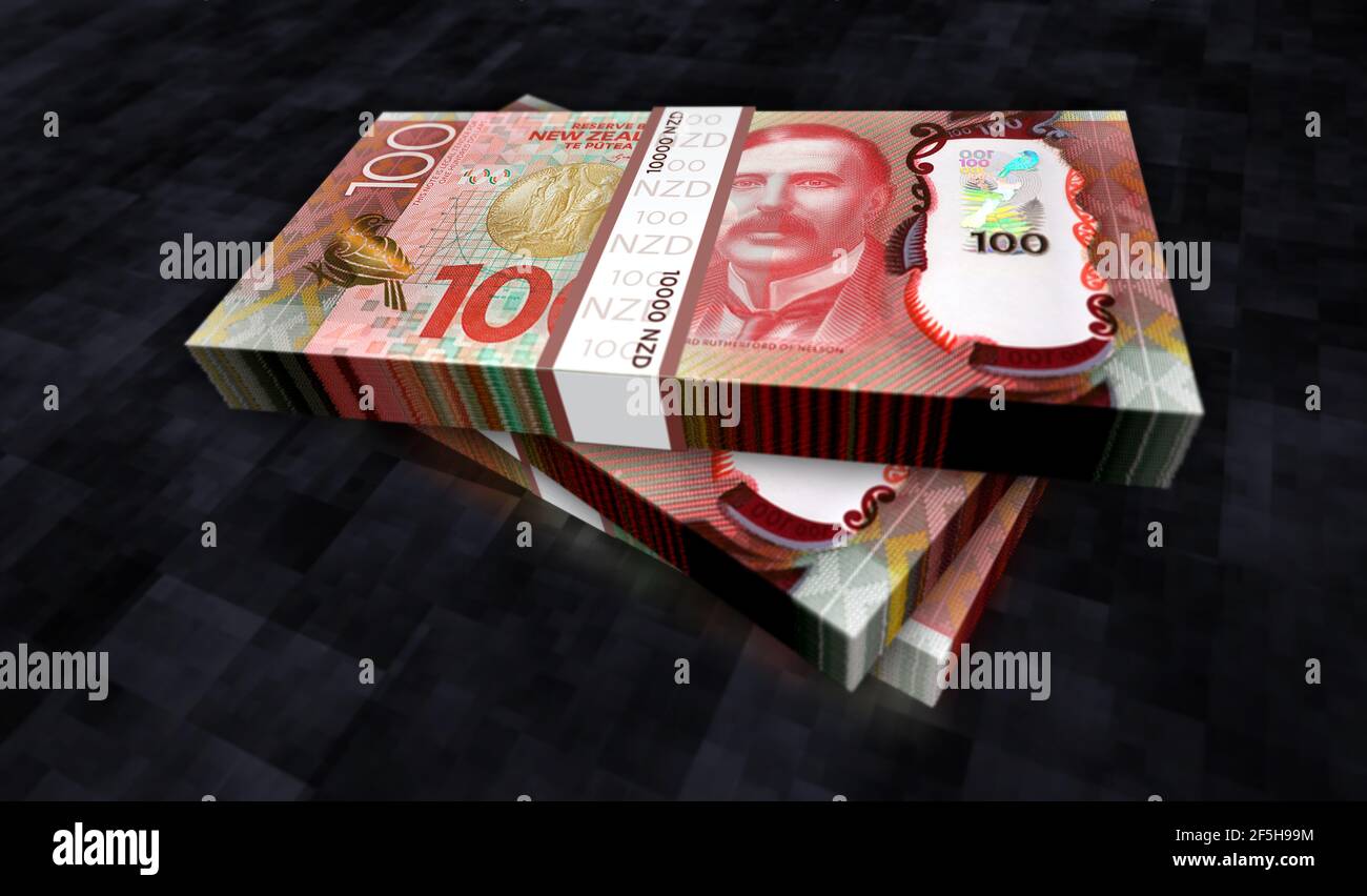 New Zealand Dollar money pack 3d illustration. 100 NZD banknote bundle ...