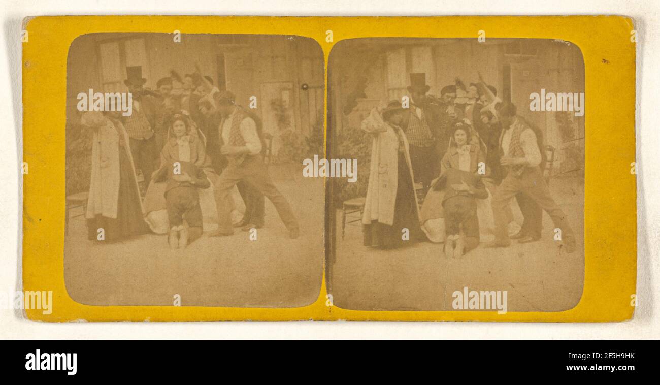 Group of people surrounding a man bowing in front of a woman ...