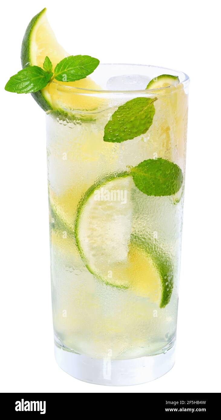 mojito cocktail with lime and leaf mint isolated on white background ...