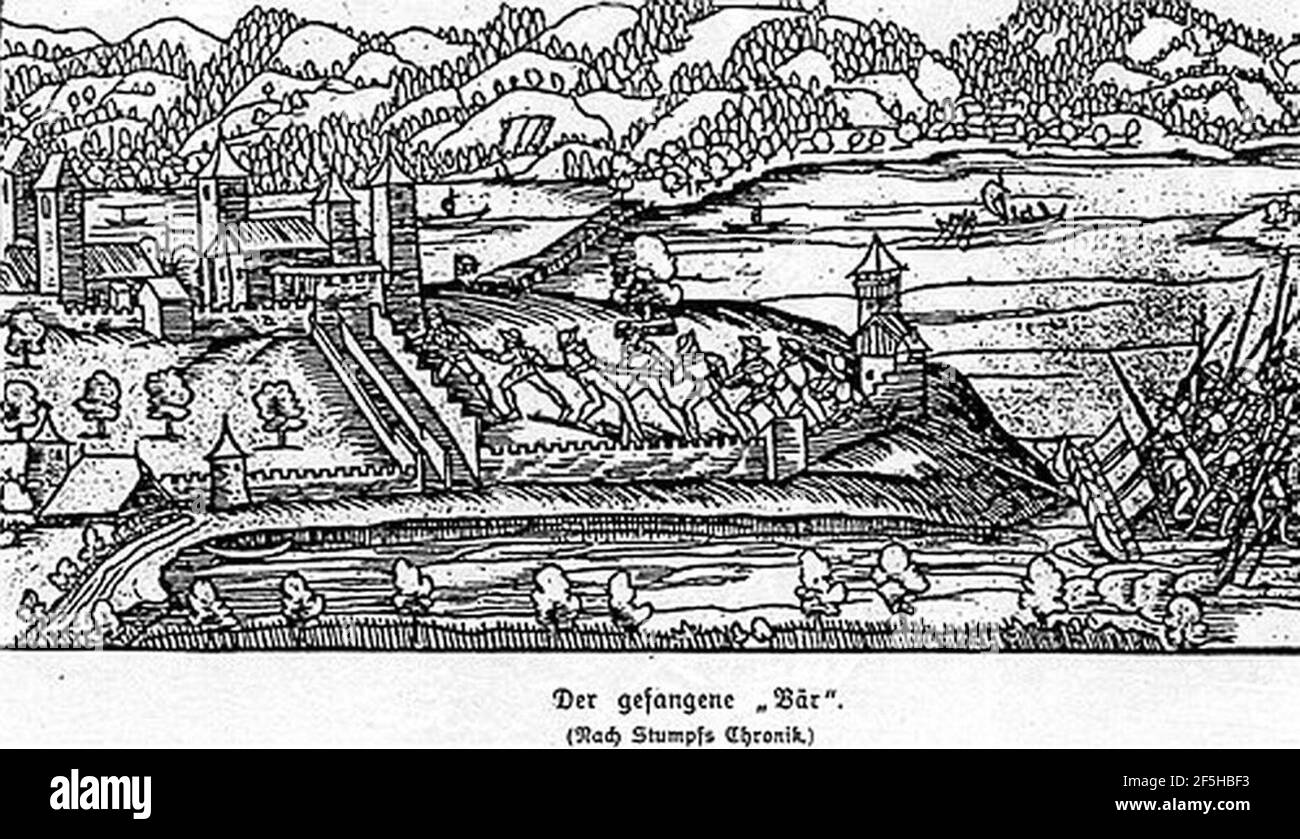 Rapperswil - Alter Zürichkrieg 1445 - Der gefangene 'Bär' nach Stumpf's ...