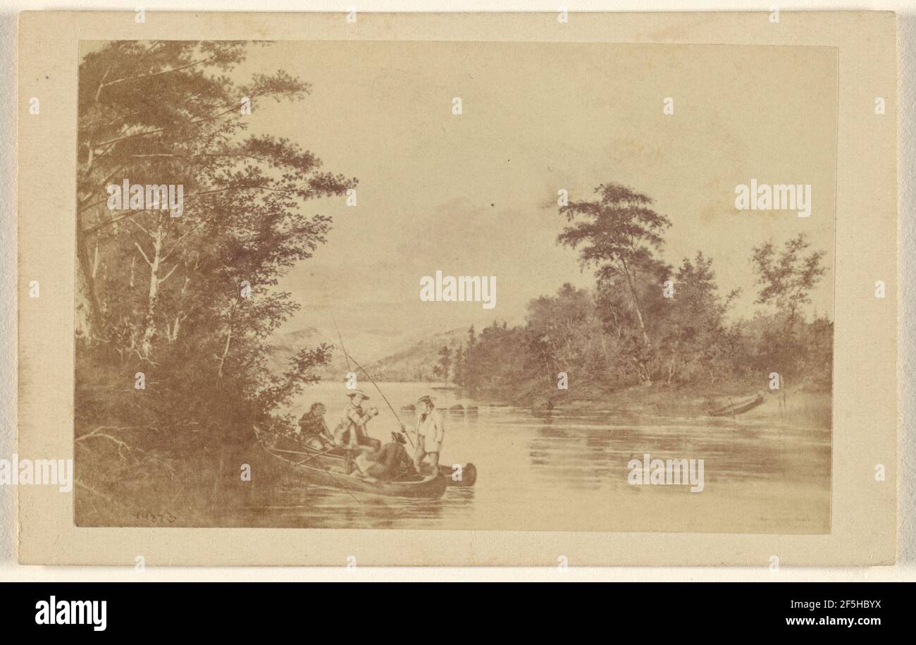 Painting of men fishing from two canoes. William Notman (Canadian, born ...