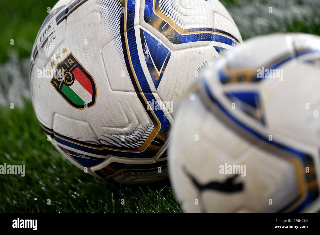 Parma, Italy. 25th Mar, 2021. Some Puma italian official balls are seen ...
