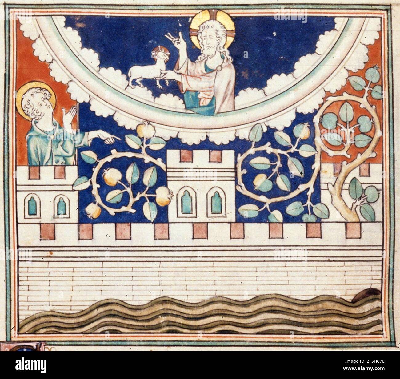 Queen Mary Apocalypse - BL Royal MS 19 B XV f. 43v God the Father Stock ...