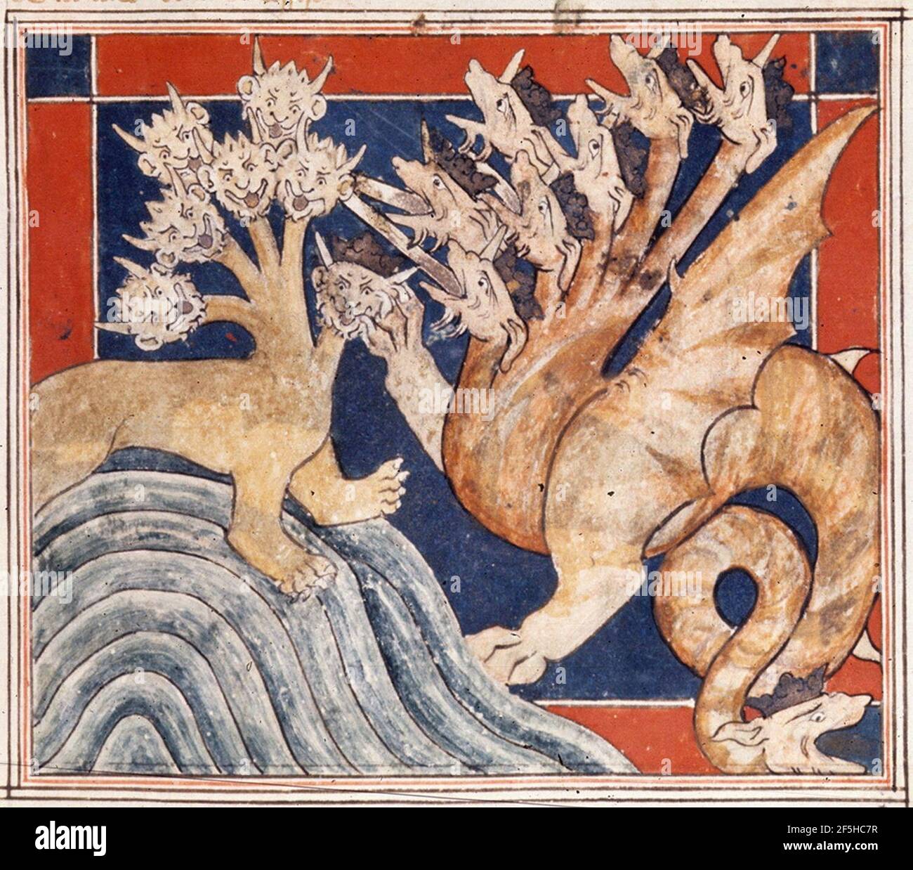 Queen Mary Apocalypse - BL Royal MS 19 B XV f. 23 Beast and dragon ...
