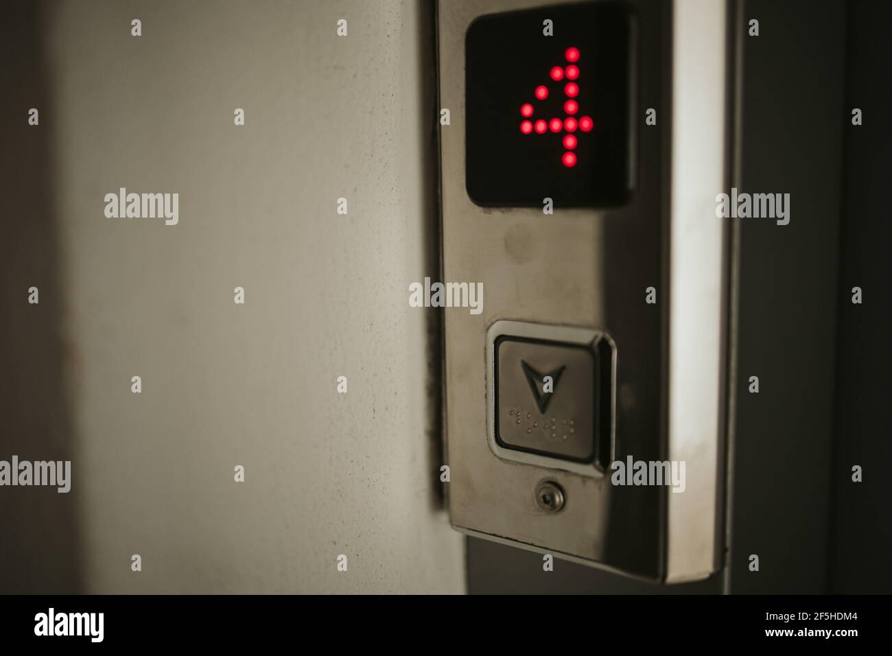 LCD elevator display showing the 4th floor, automatic system Stock ...