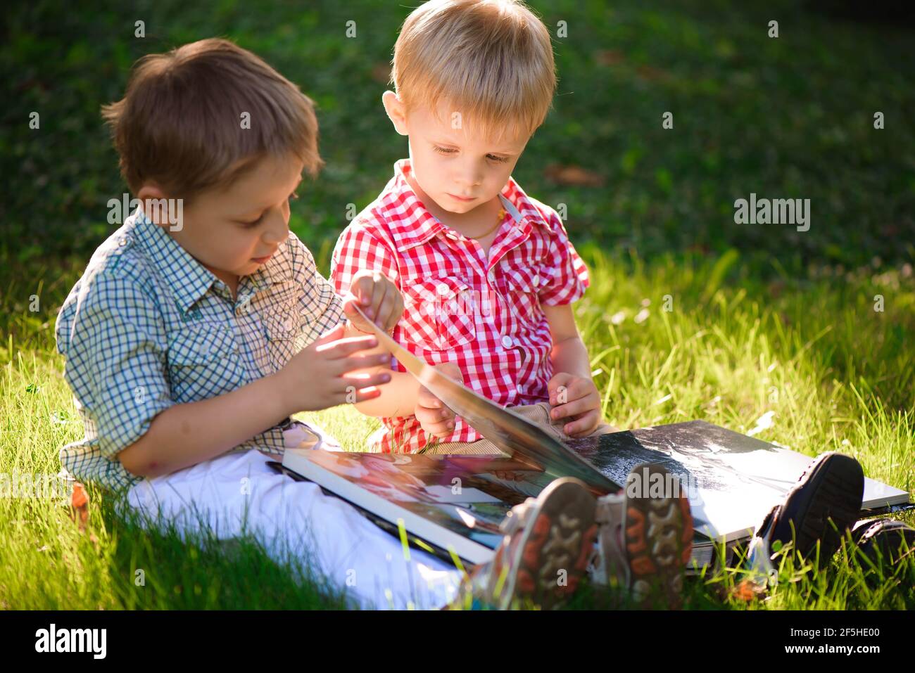 Children reading books under tree hi-res stock photography and images ...