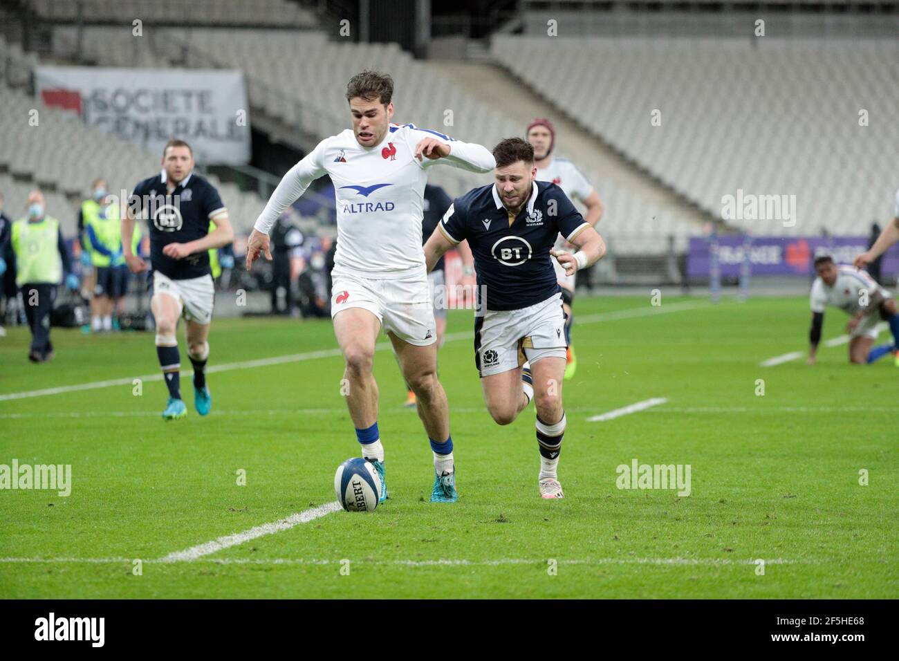 Saint Denis, France. 26th Mar, 2021. Damian PENAUD (FRA) kicked the ...