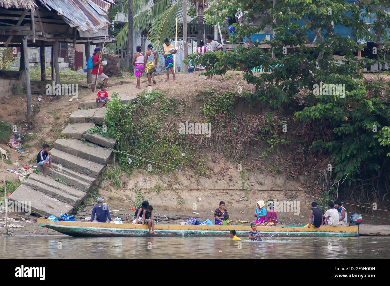 Darien Province, Panama. 07-18-2019. Indigenous people arriving by boat ...