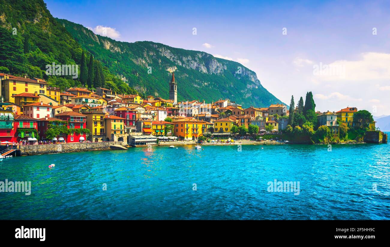 Varenna town in Como lake district. Italian traditional lake village ...
