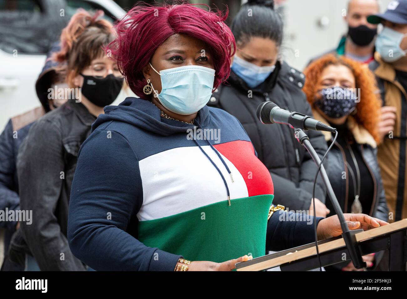 March 26, 2021. Boston, MA. Delali Amenu, room attendant at Nine Zero ...