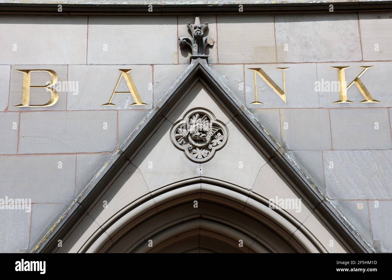 Architectural detail of the Gothic style Barclays Bank building at ...