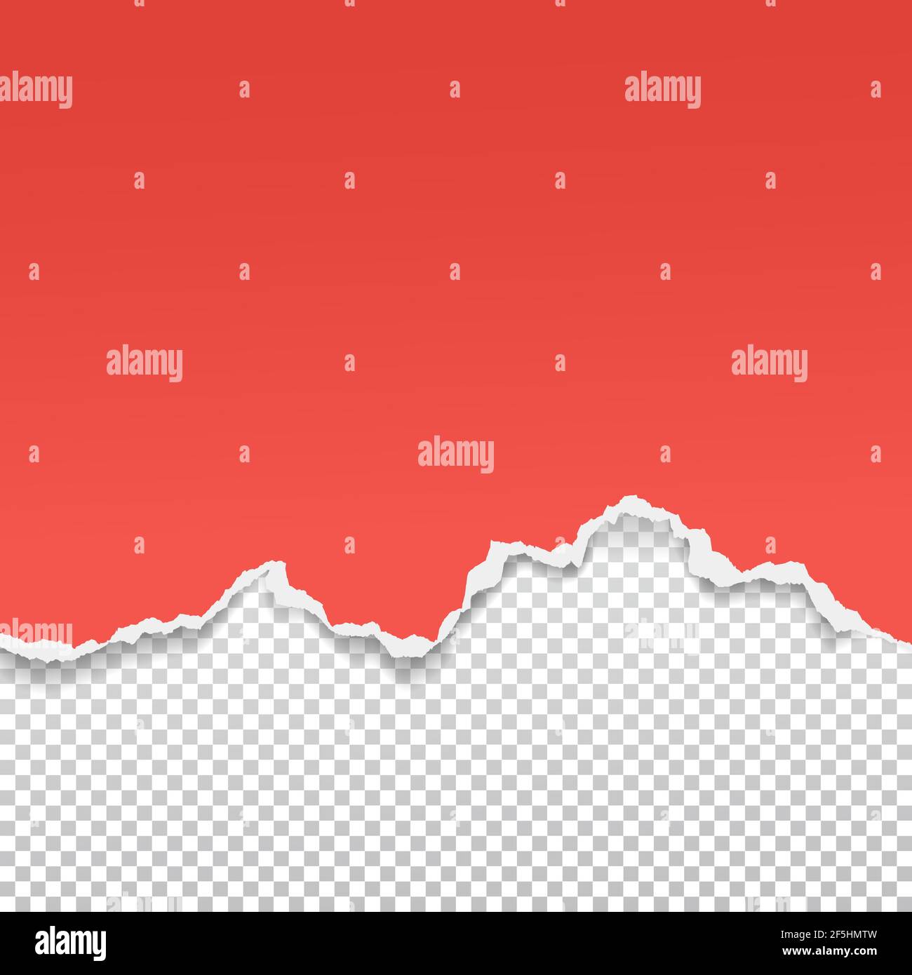 Torn, ripped red paper strip with soft shadow are on squared background ...