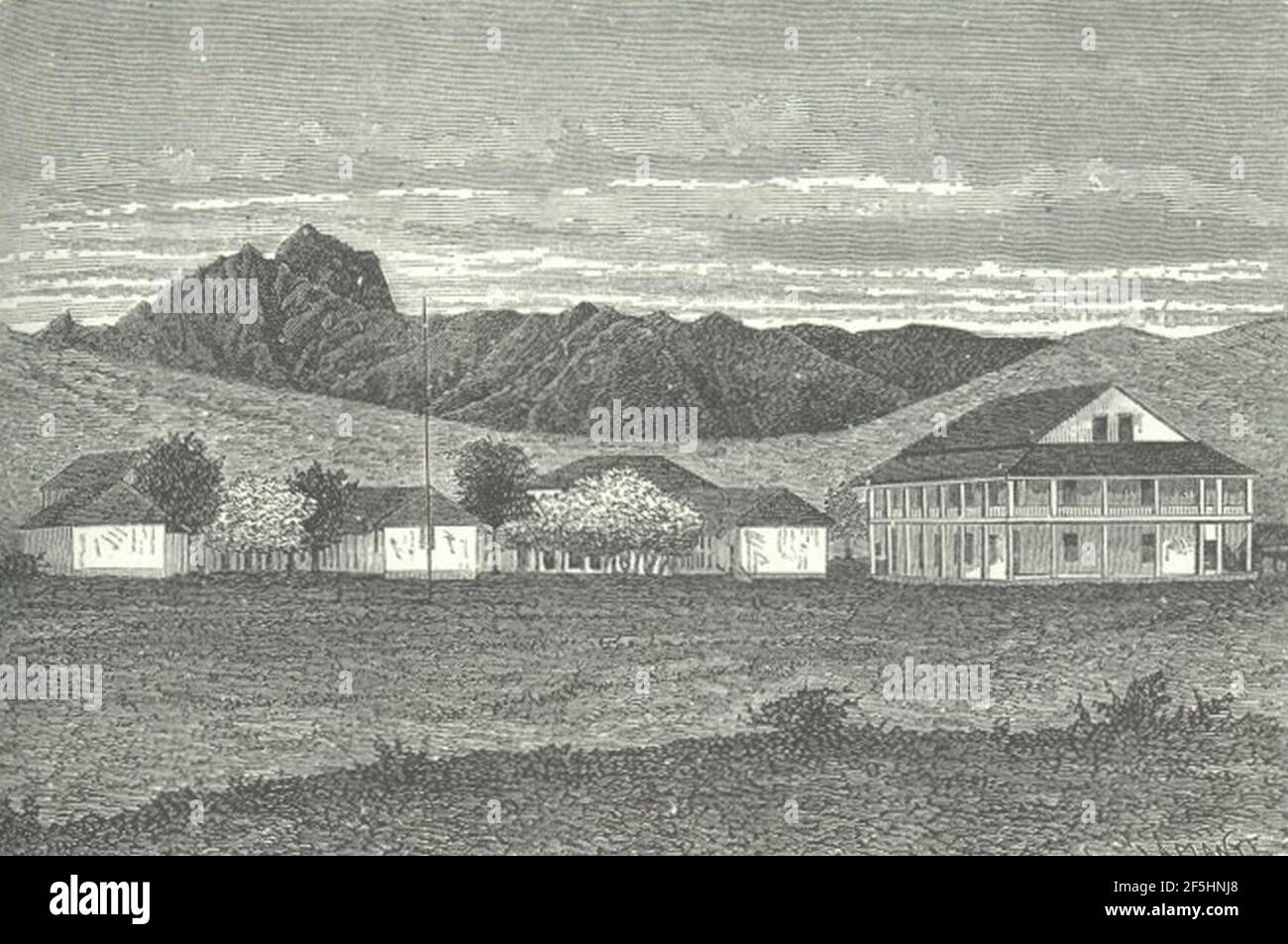 Punahou School by J. Moynet, based on a photograph by H. Chase Stock ...