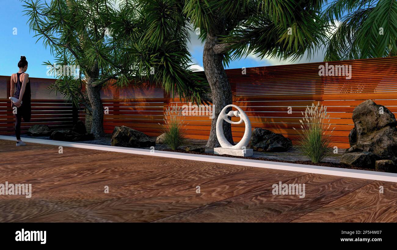 Zen garden, training outdoors, gymnastics and movement, like staying in ...