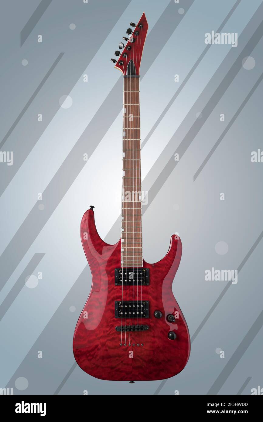 Front flat view of a red electric guitar Stock Photo - Alamy