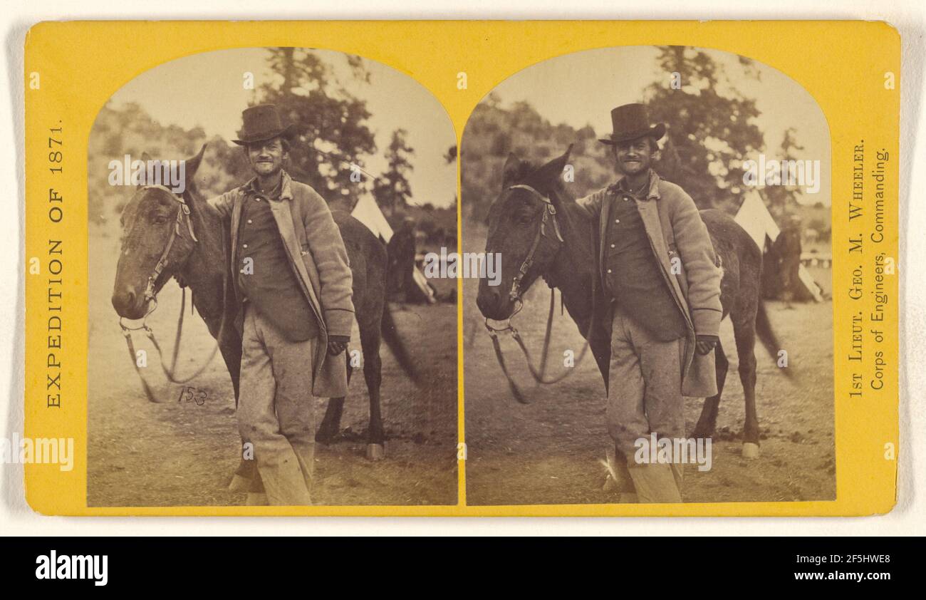 Fred. W. Loring, in his campaign costume, with his mule "Evil Merodach ...
