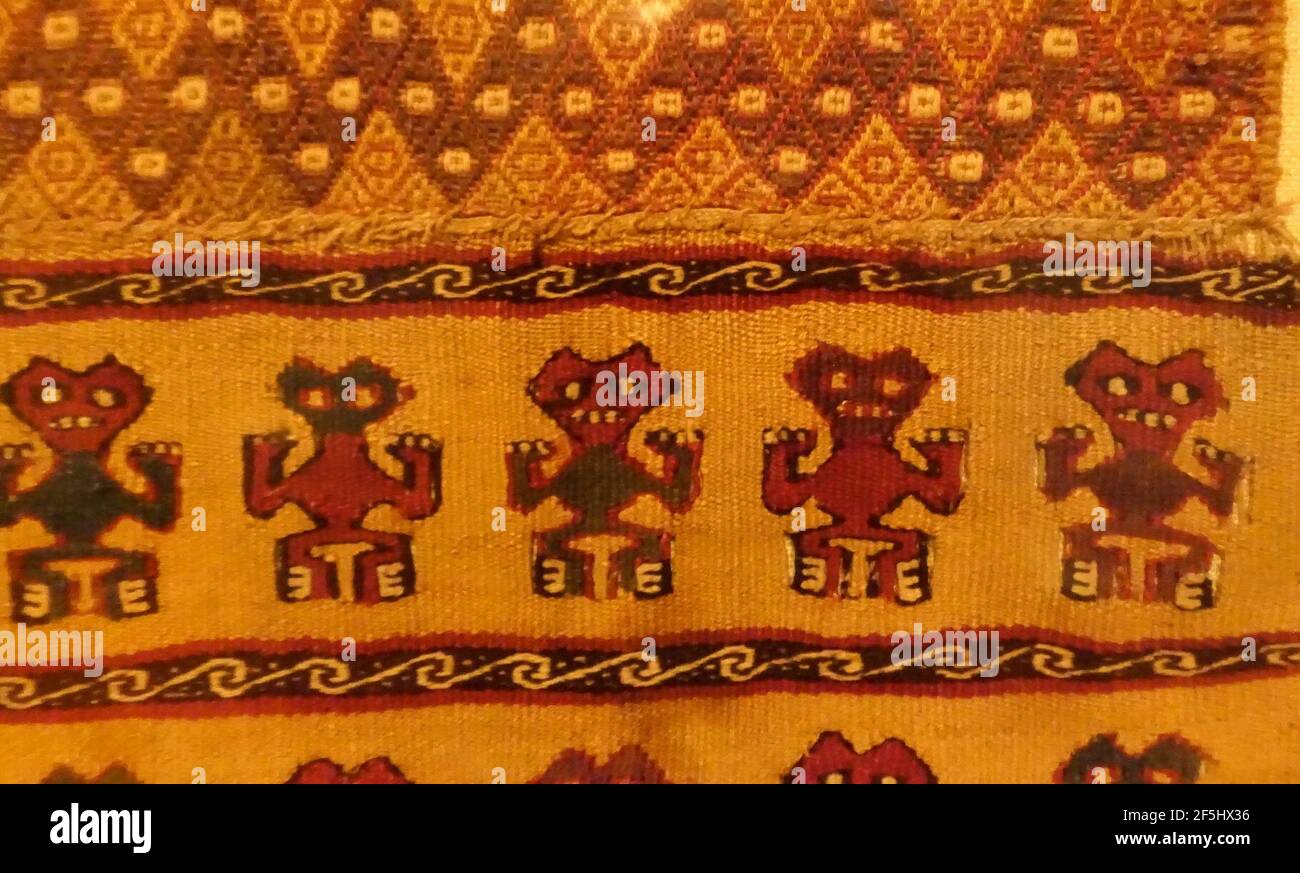 Rectangular tapestry panel with stylized humans, Peru, Central Coast ...