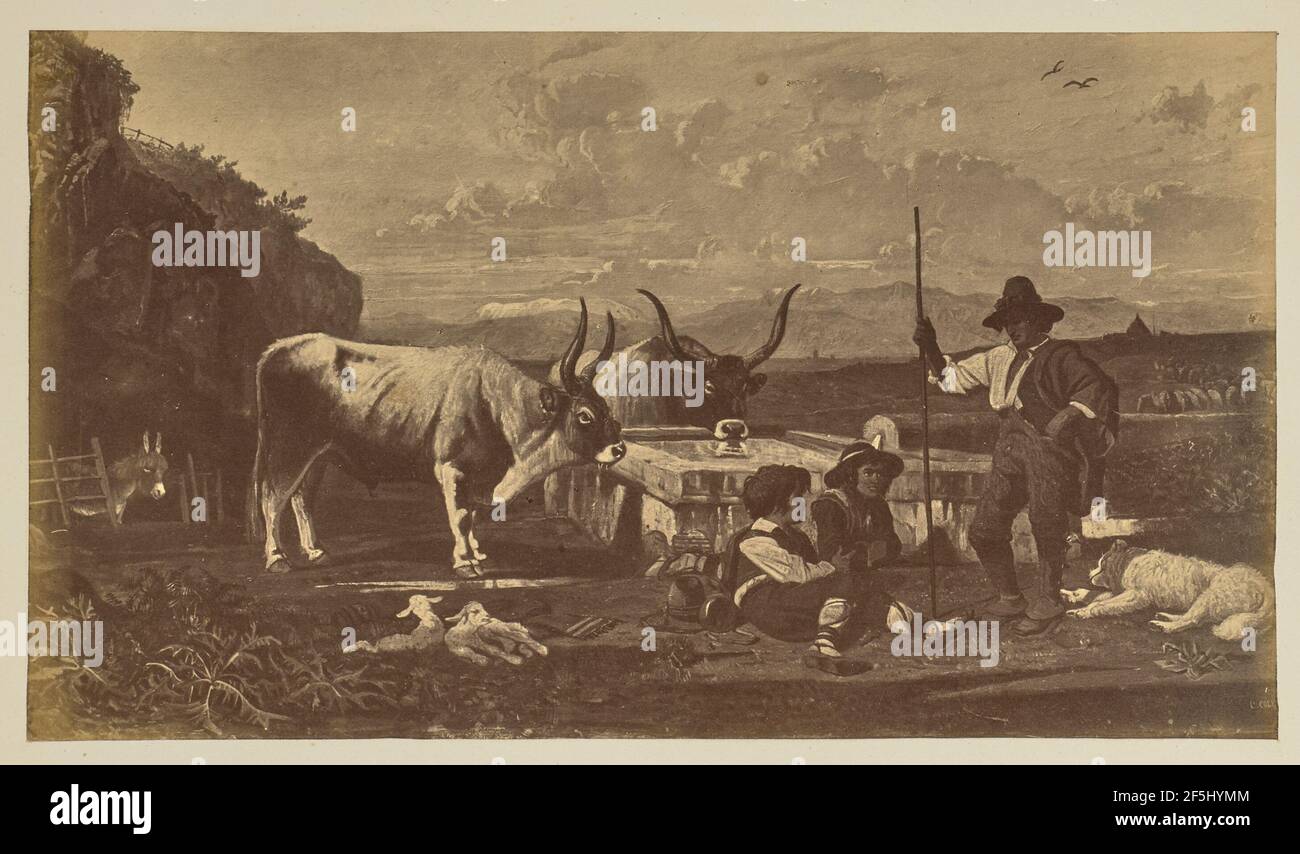 Gathering at a water trough. Gustavo Reiger (Italian, active Rome ...