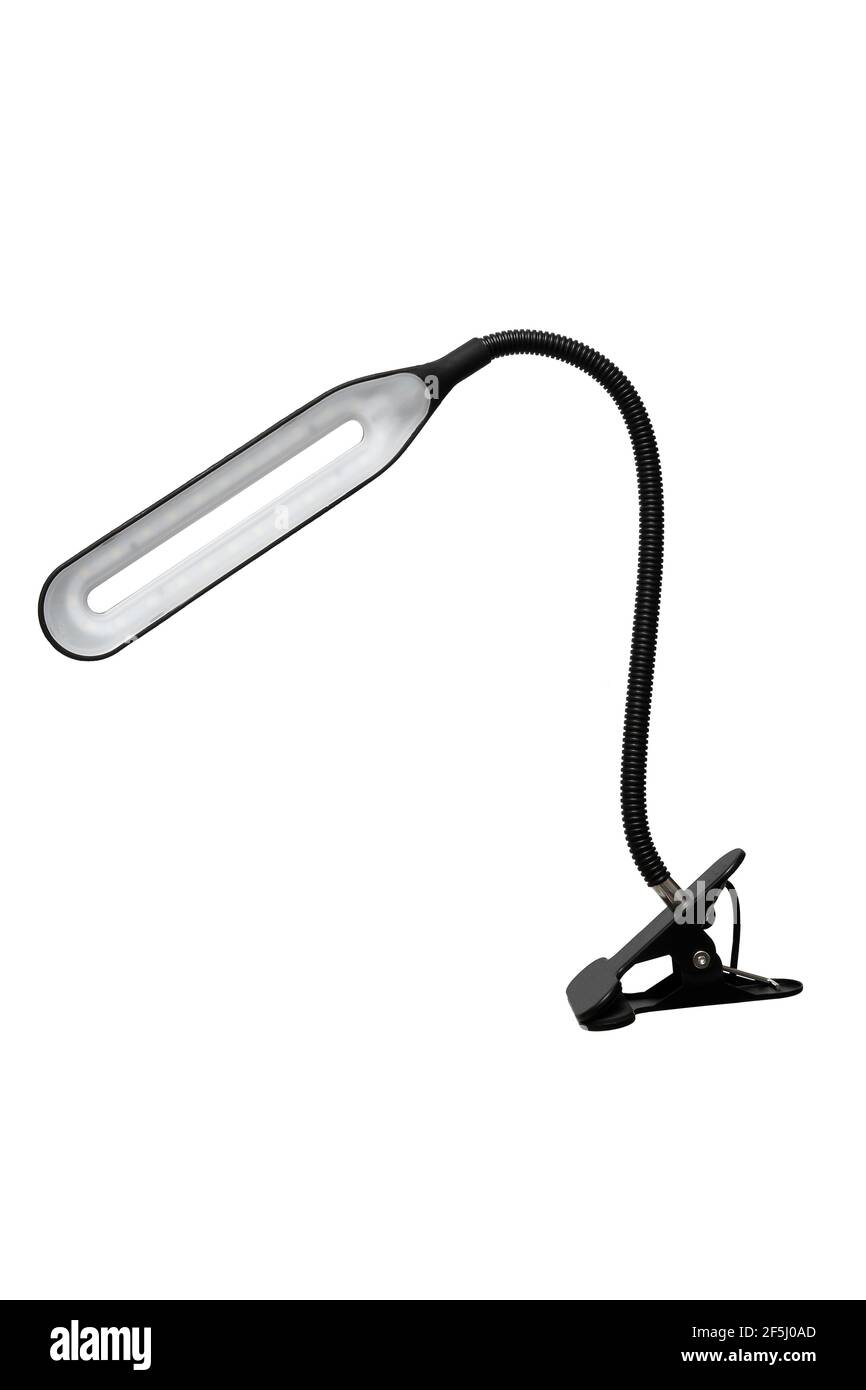 LED lamp on a flexible leg with a clothespin for attaching to a table ...