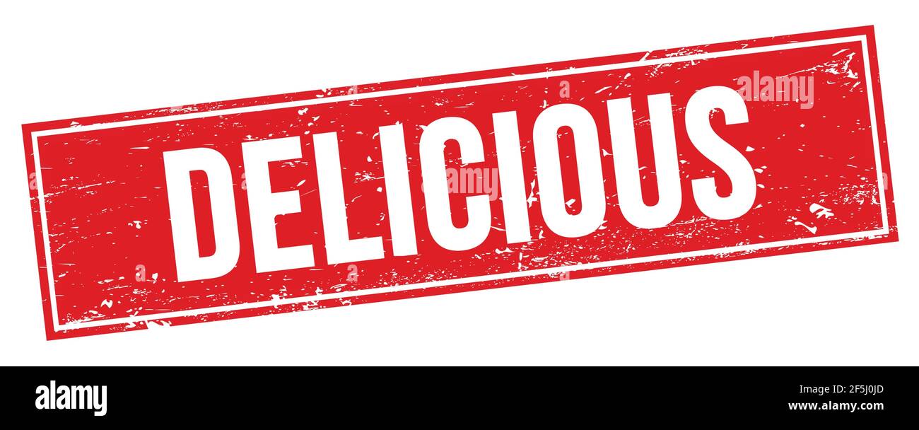 DELICIOUS text on red grungy rectangle stamp sign Stock Photo - Alamy