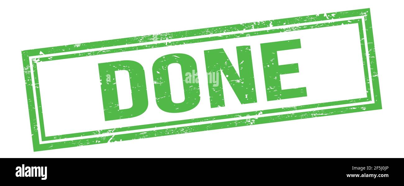 DONE text on green grungy vintage rectangle stamp Stock Photo - Alamy