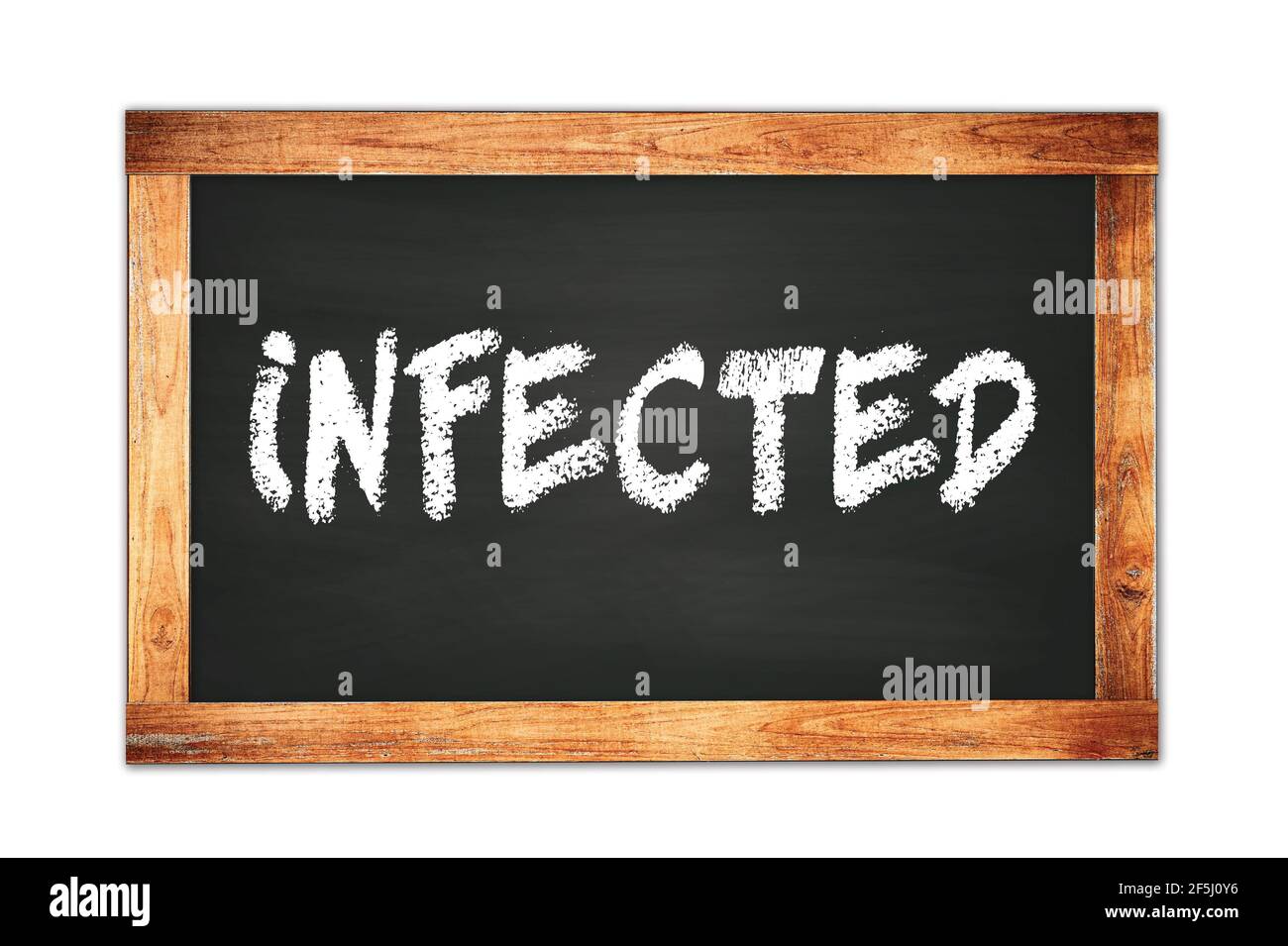 INFECTED text written on black wooden frame school blackboard Stock ...