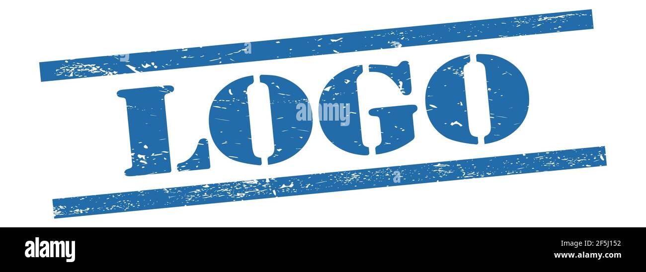 LOGO text on blue grungy vintage rubber stamp Stock Photo - Alamy