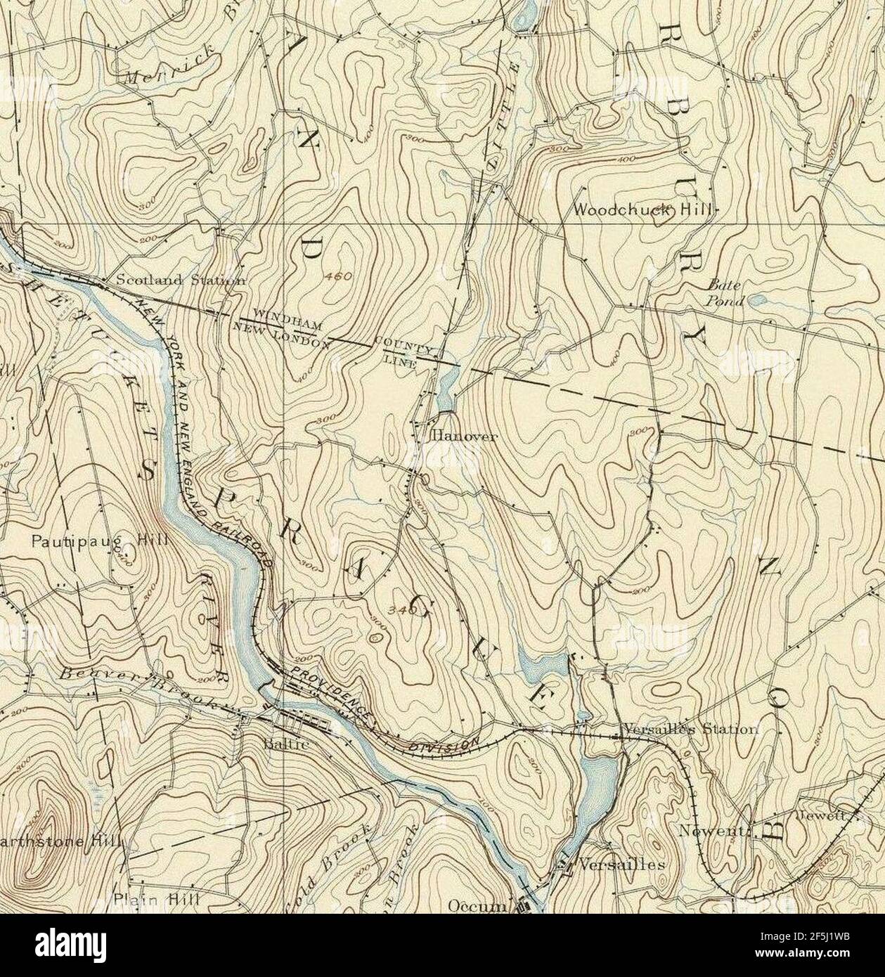 Quinebaug River (Massachusetts + Connecticut) map cropped to Hanover ...