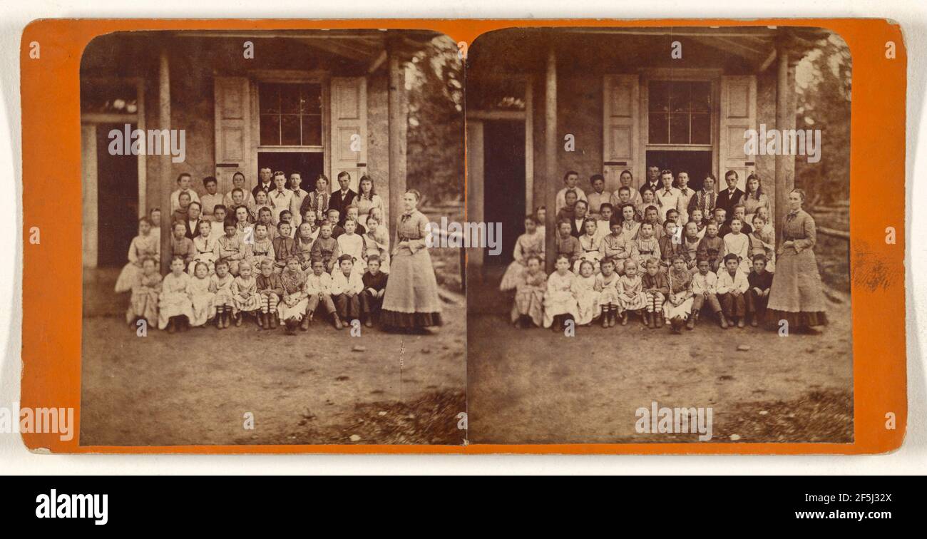 Group of school children and teacher posed outside. Unknown maker ...