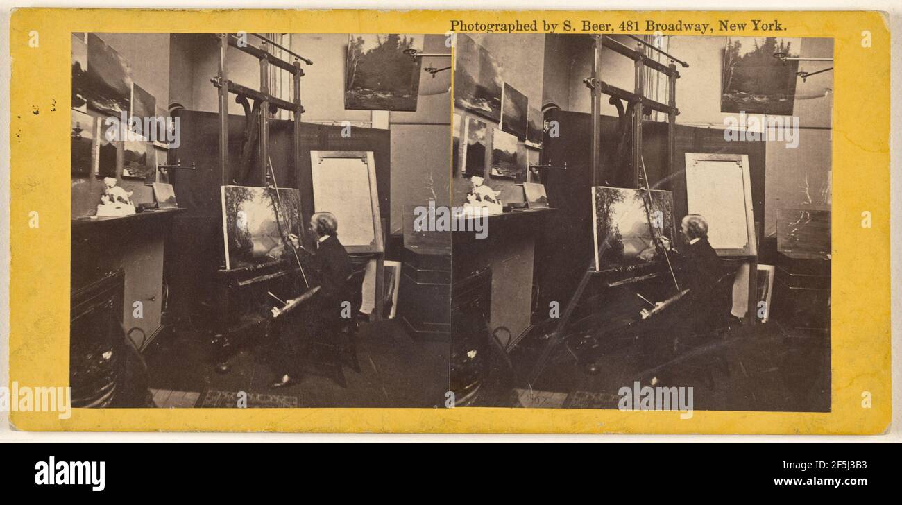 The artist Hubbard painting at his easel. Sigismund Beer (American ...