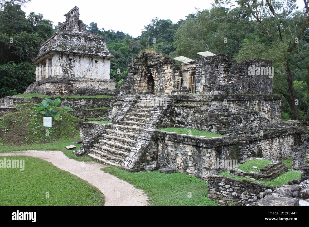 Temples of the Cross Group at mayan ruins of Palenque, Mexico Stock ...