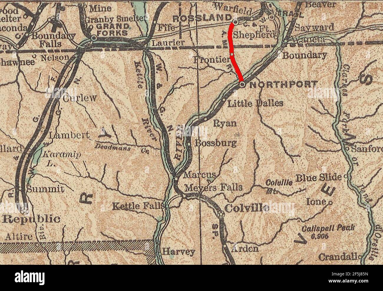 Rail Map of Northeast Washington 1898 (in red the Columbia & Red ...