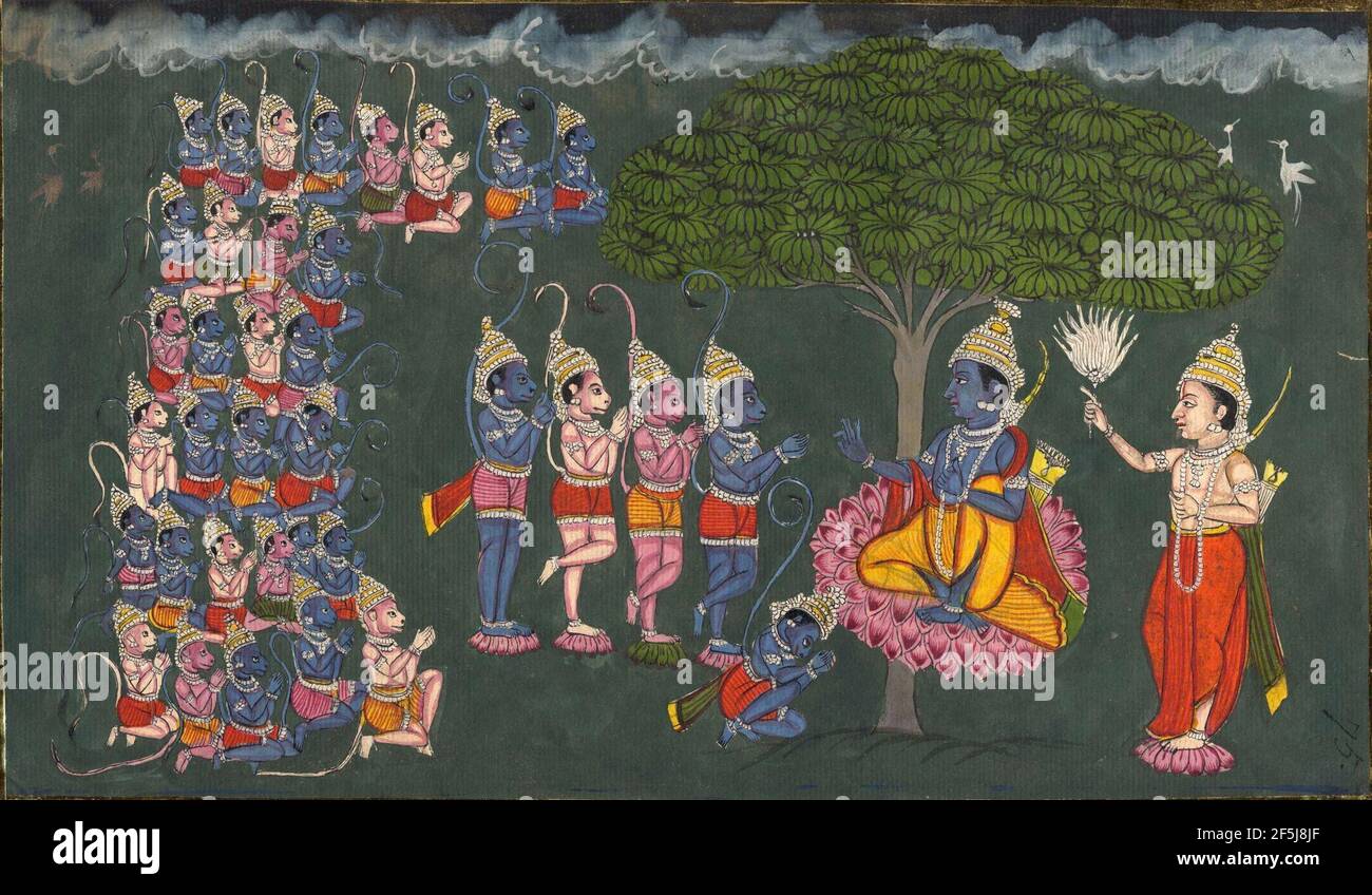 Rama with Laksman and monkeys Stock Photo - Alamy