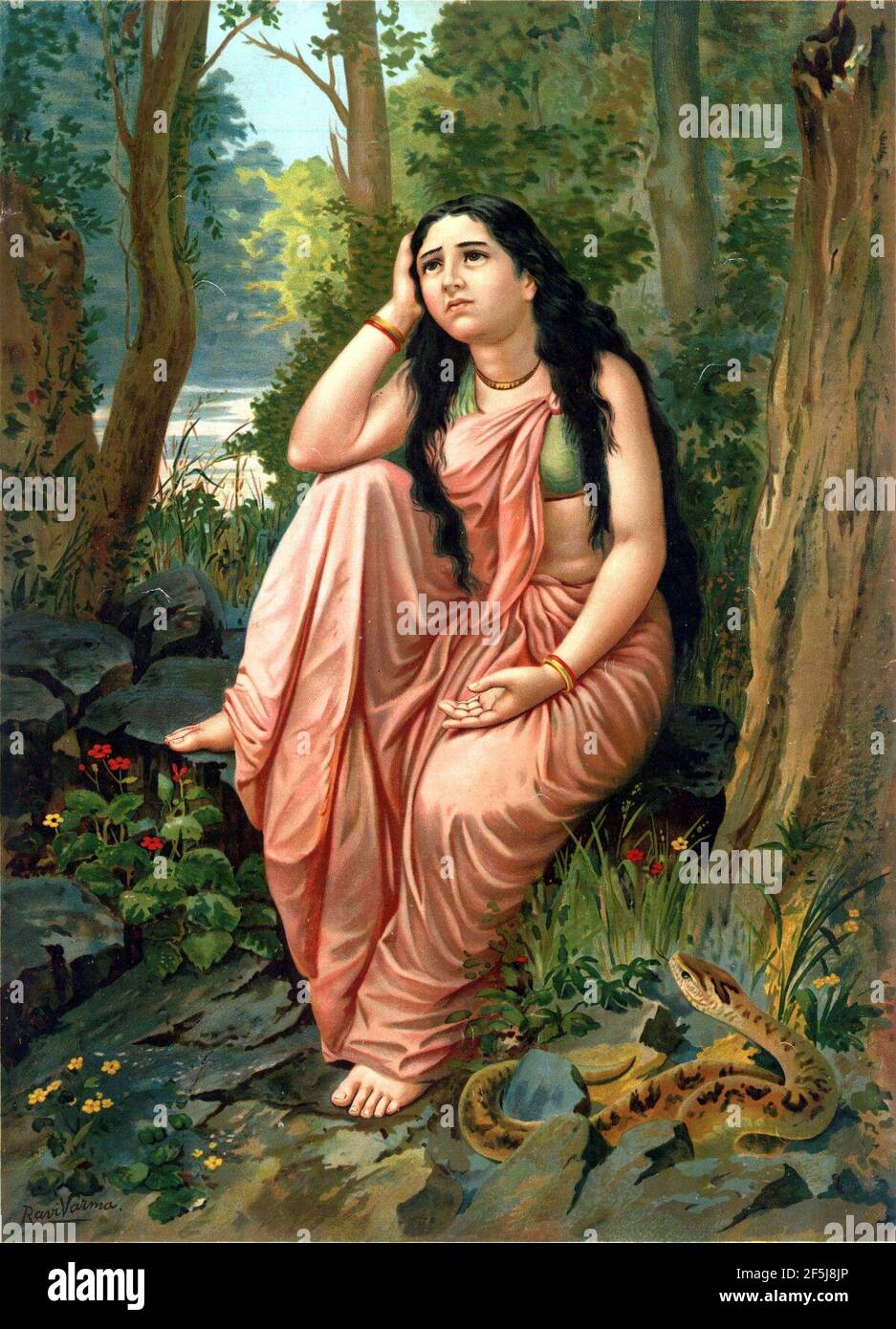 Raja Ravi Varma, Damayanti Vanavasa (Oleograph Stock Photo - Alamy