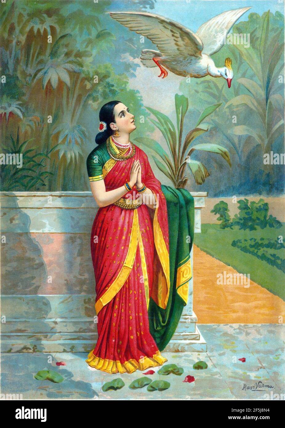Raja Ravi Varma, Haunsa Damayanti Sanwada (Oleograph print Stock Photo ...