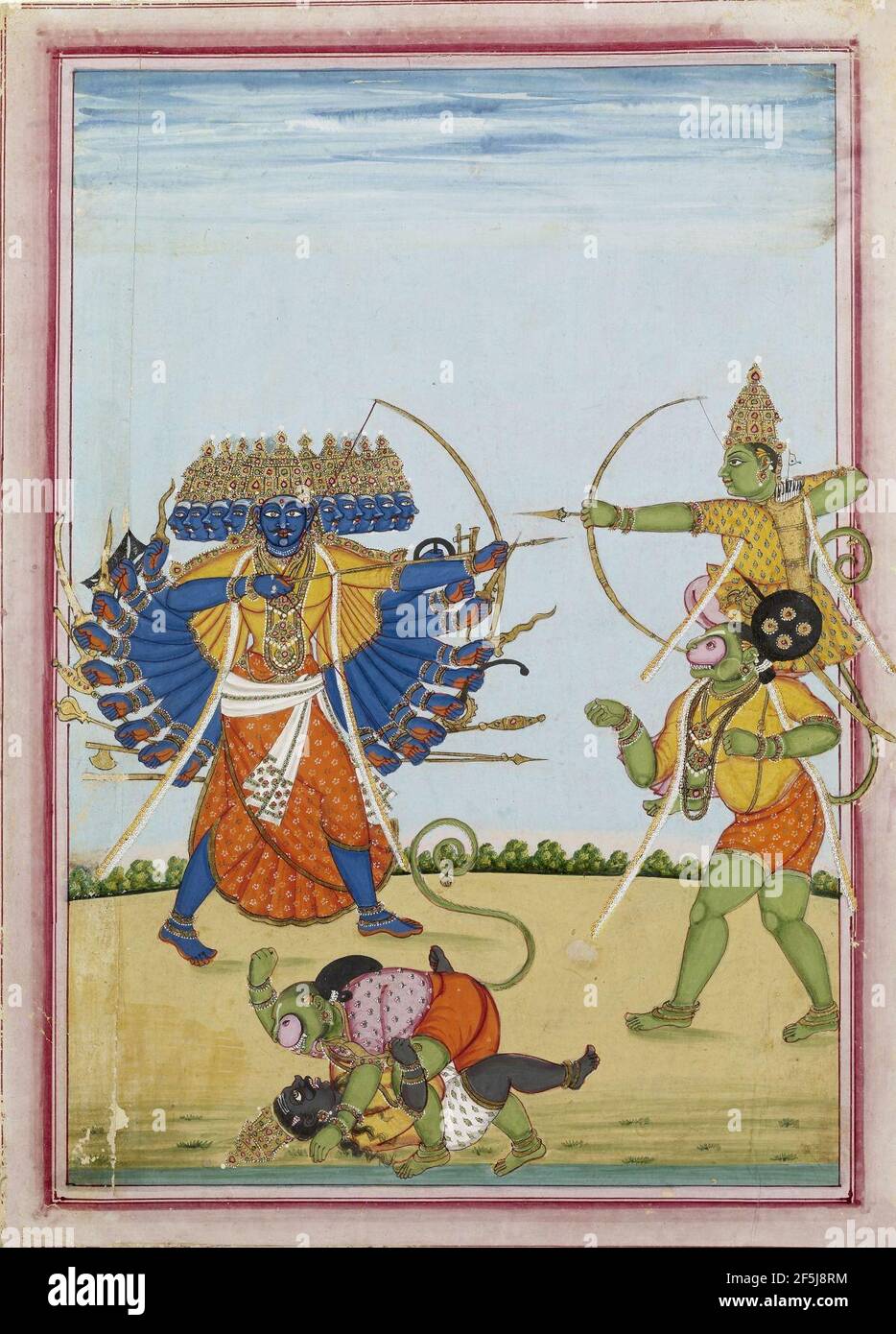 Rama and Hanuman fighting Ravana, an album painting on paper, c1820 ...