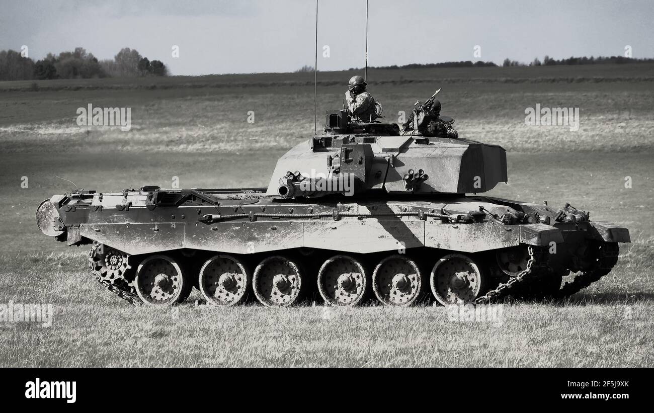 British Army Challenger 2 main battle tank on exercise in a ...