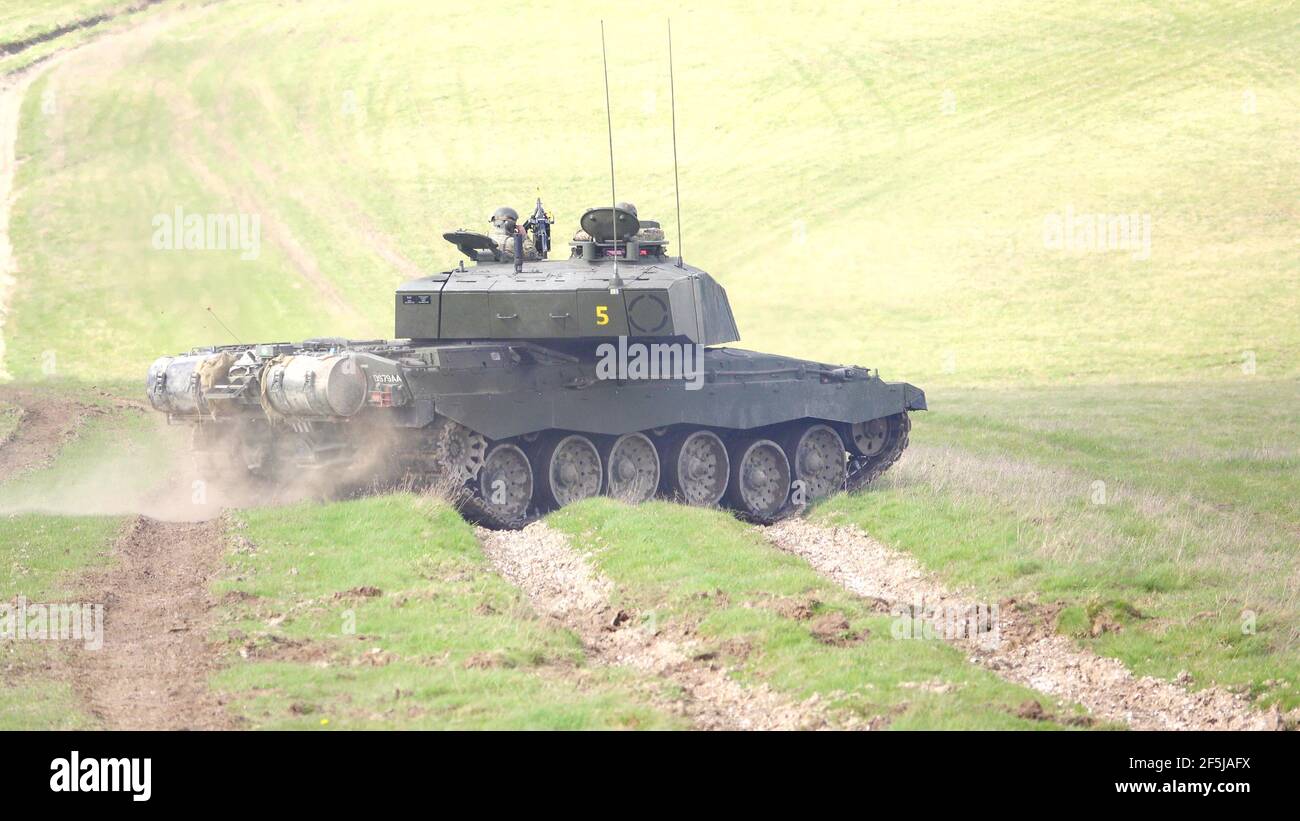 British Army Challenger 2 main battle tank on exercise in a ...