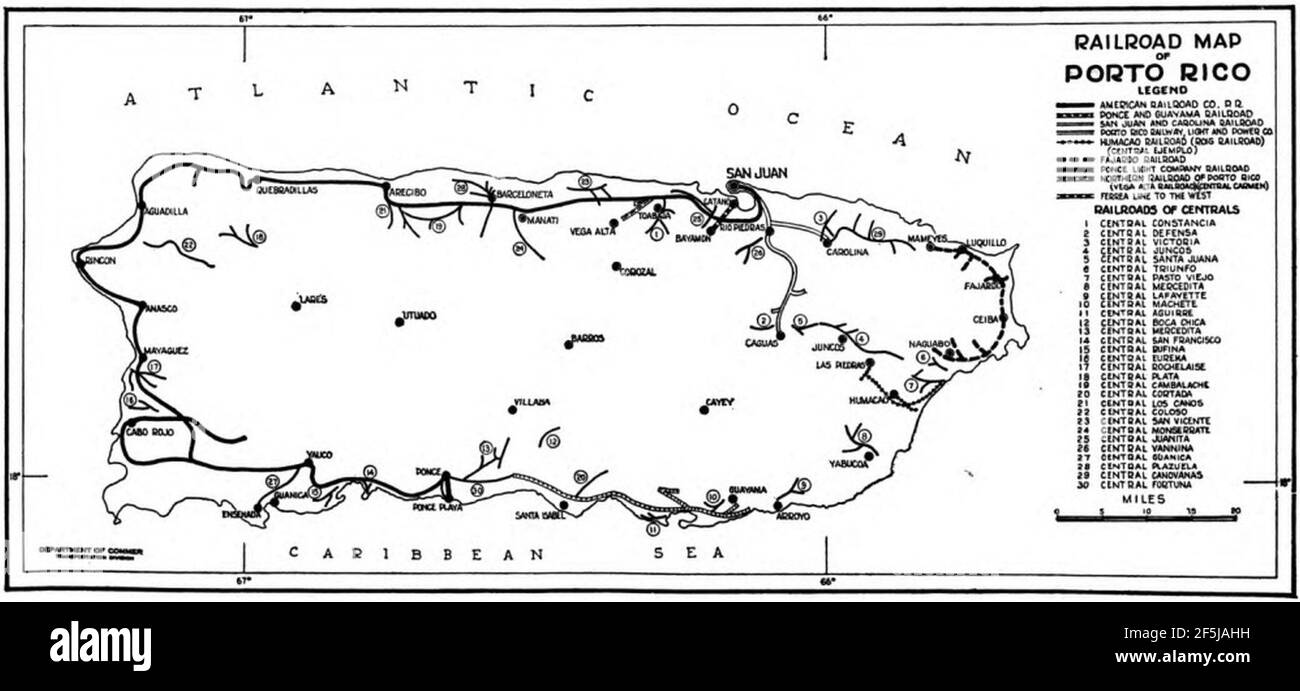 Puerto Rico rail map 1925 Stock Photo - Alamy