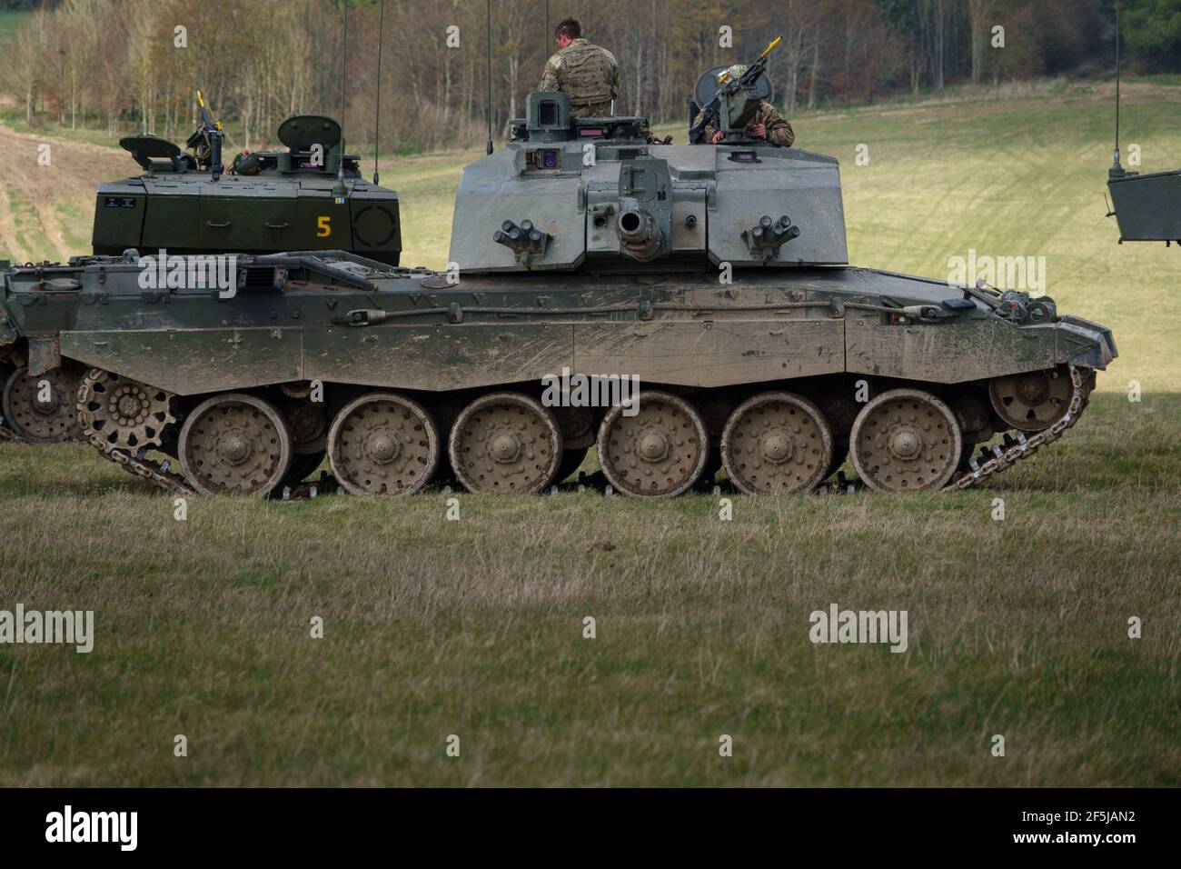 British Army Challenger 2 main battle tank on exercise in a ...
