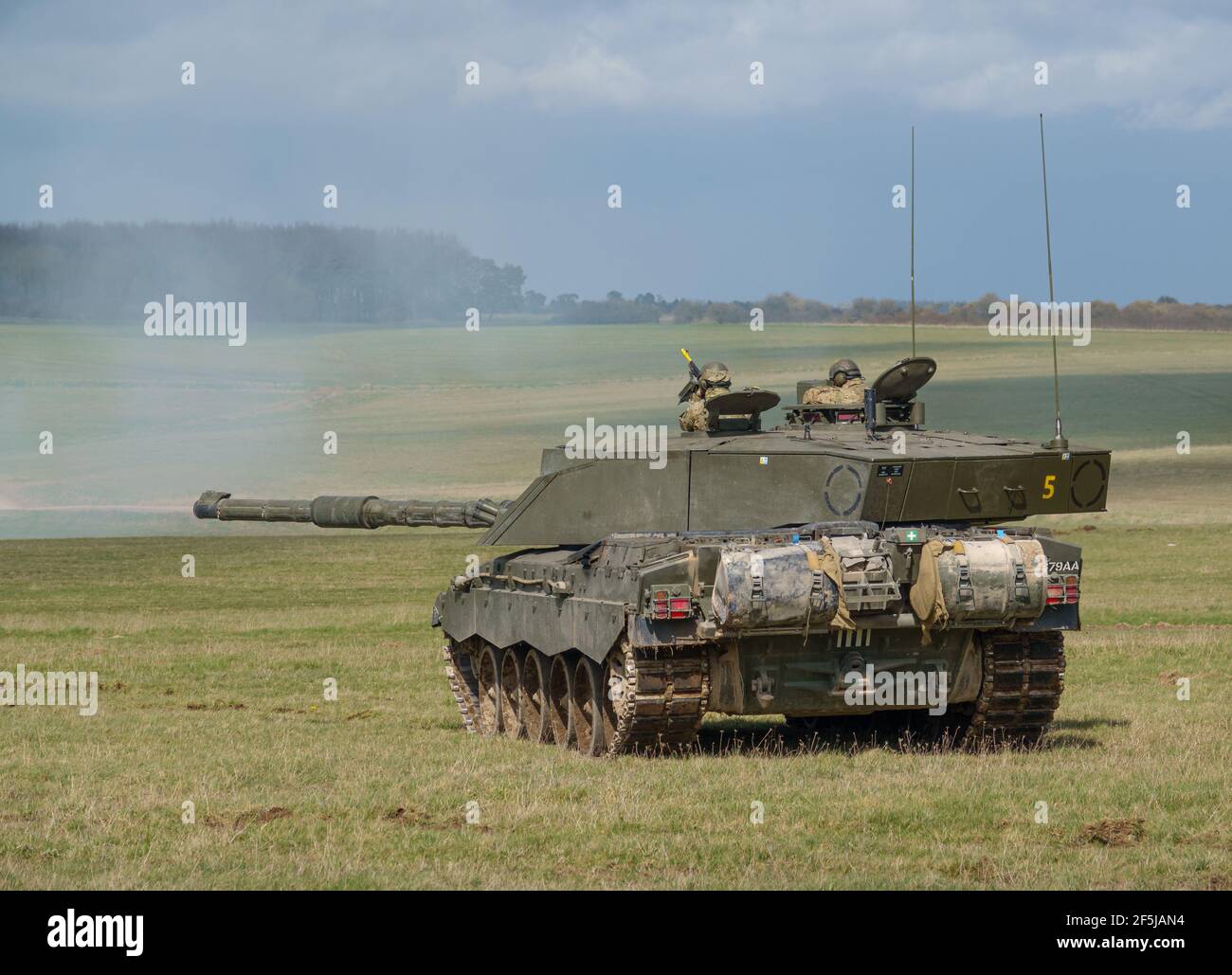 British Army Challenger 2 main battle tank on exercise in a demonstration of firepower ...