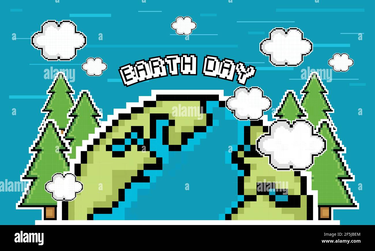 Earth day pixel art with text - Vector illustration Stock Vector Image ...