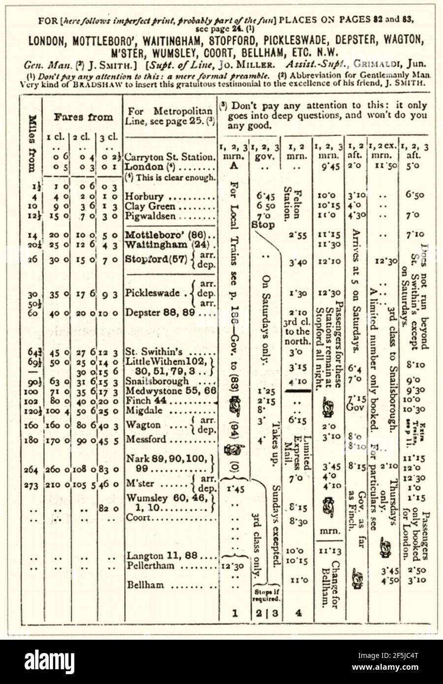 Punch mock railway timetable 19 Aug 1865, p. 64 Stock Photo - Alamy