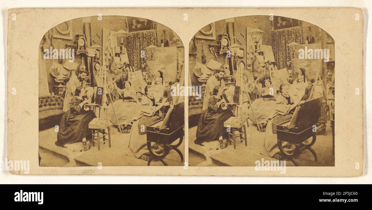 Parlor scene with students painting. Unknown Stock Photo - Alamy