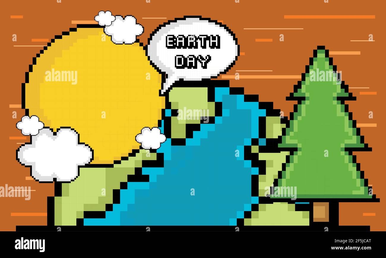 Earth day pixel art with text - Vector illustration Stock Vector Image ...