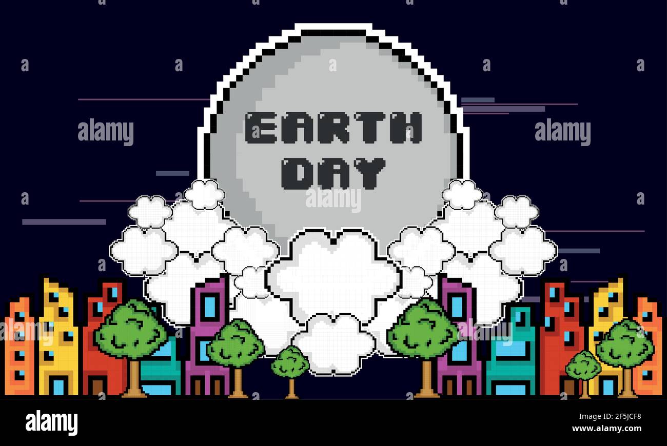 PIxeled metropolis celebrating earth day - Vector illustration Stock ...